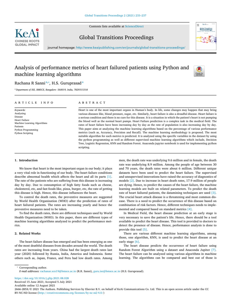 Analysis of Performance Metrics of Heart Failured Patie - 2021 - Global Transiti | PDF ...