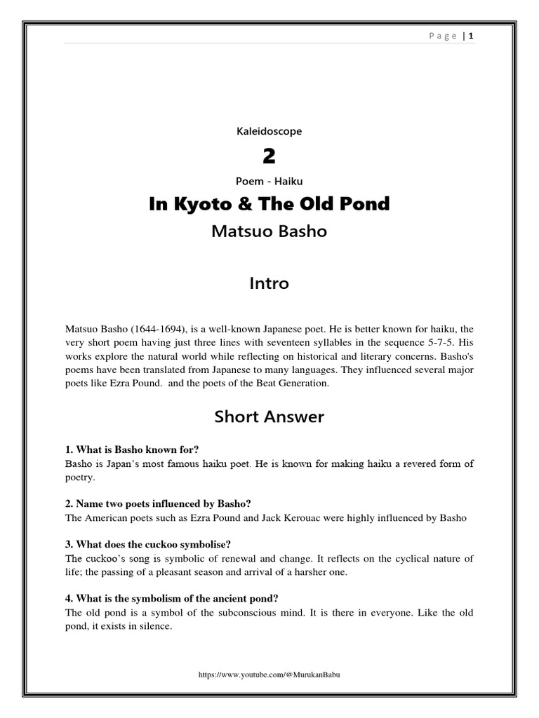 Matsuo Basho COMPLETE NOTES | PDF | Haiku | Poetry