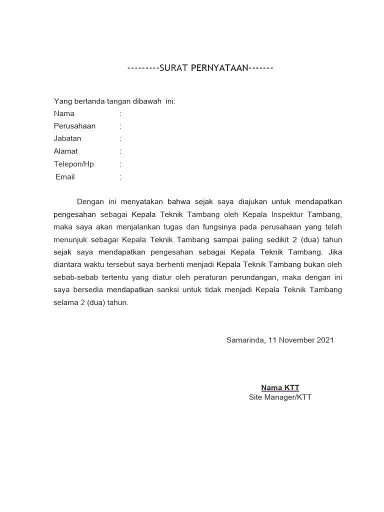 Surat Pernyataan KTT 2 | PDF