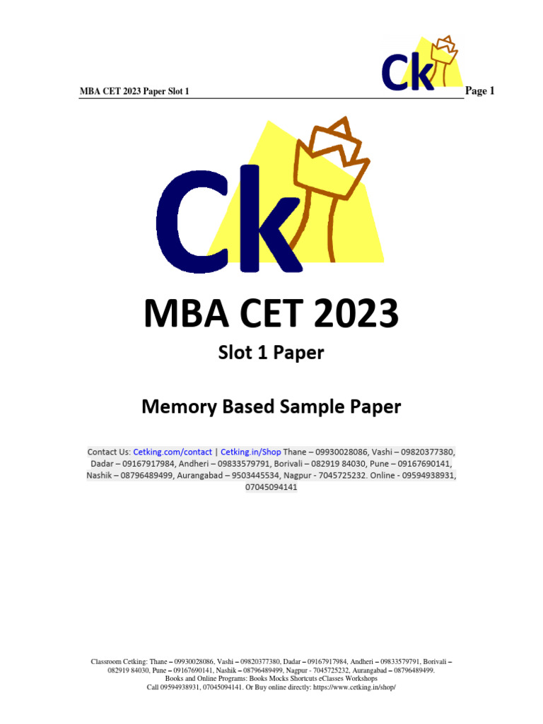 MBA CET 2023 Slot 1 Question Paper With Solutions2 | PDF