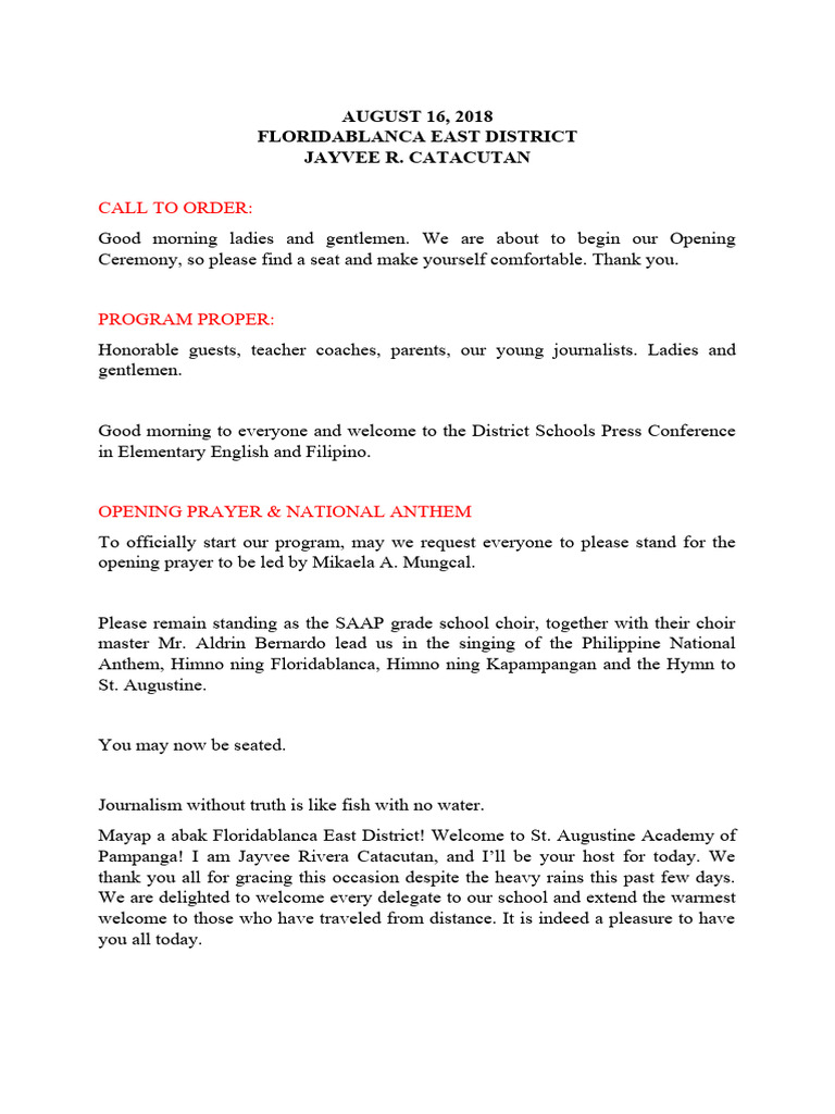 District Schools Press Conference in Elementary English and Filipino | PDF