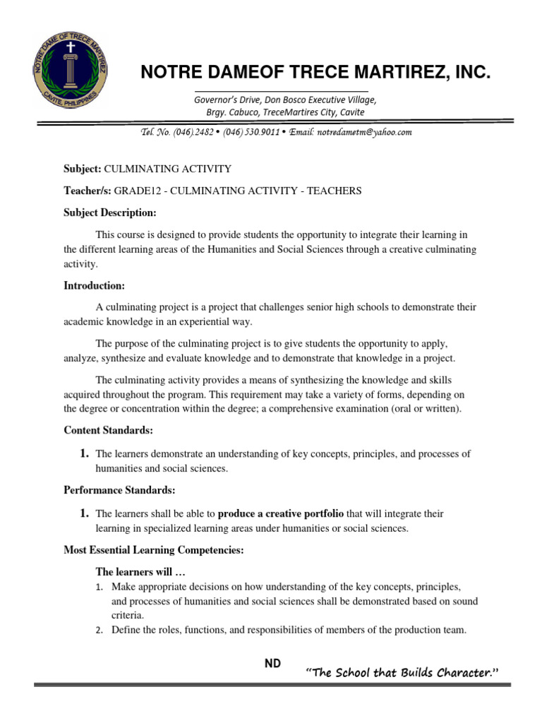 CULMINATING ACTIVITY 3rd QTR | PDF | Learning | Knowledge