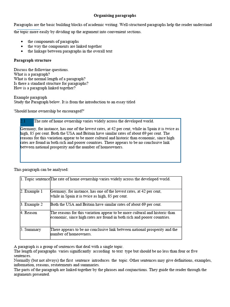 Seminar II Organising Paragraphs | PDF | Recession | Owner Occupancy