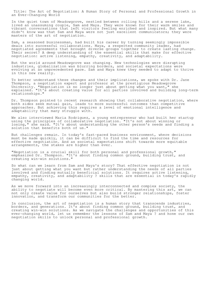 The Art of Negotiation: Essential Skills for Personal and Professional Growth | PDF ...