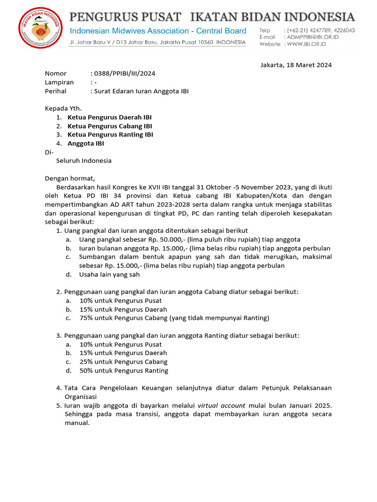 0388 Surat Edaran Iuran Anggota IBI | PDF