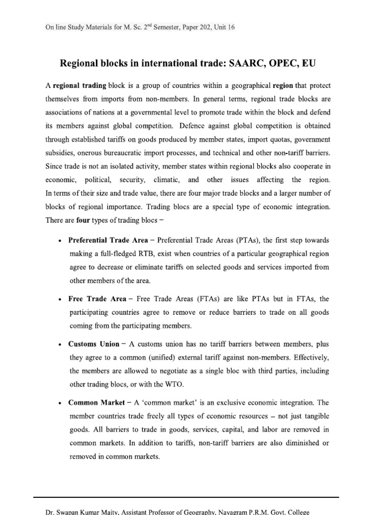 Regional Trade Blocks | PDF
