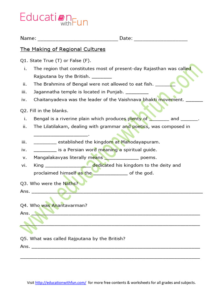 The Making of Regional Cultures Worksheet 1 | PDF | Social Science | Travel