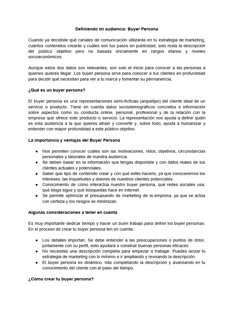 Definiendo Mi Audiencia - Buyer Persona | PDF | Marketing | Metodología ...