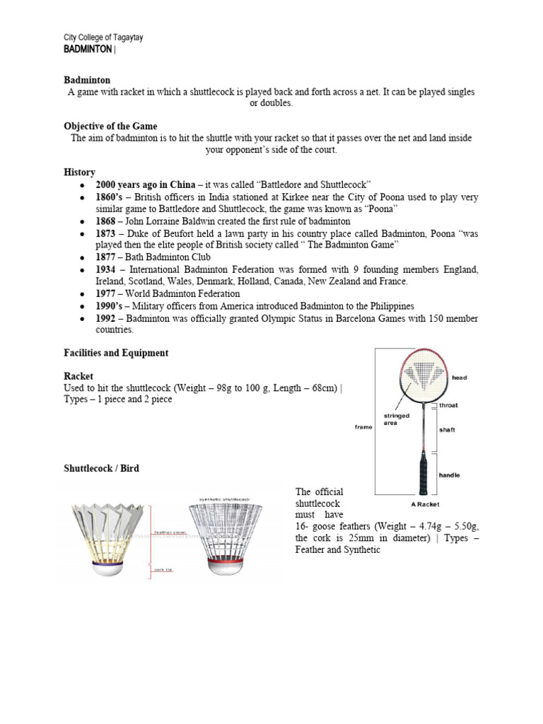 Badminton Handouts | PDF | Sports | Athletic Sports