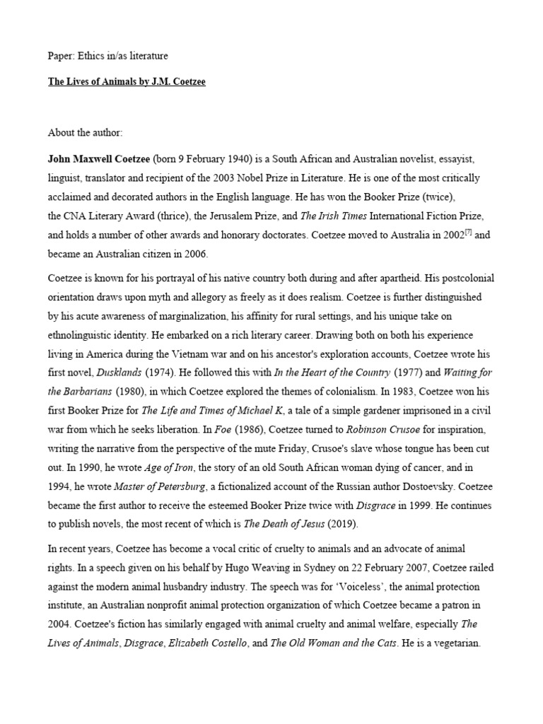 The Lives of Animals by J.M. Coetzee | PDF | Reason