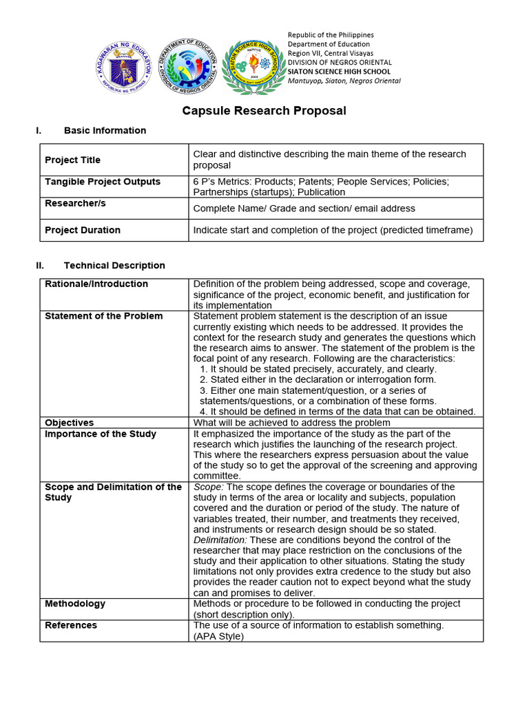 Capsule-Research-Proposal Template SSHS | PDF