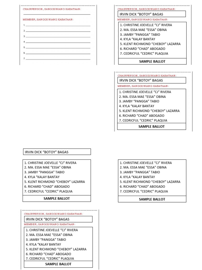 Sample Ballot for Irvin Dick Bagas | PDF | Sports & Recreation ...