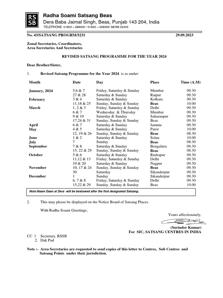 Revised Satsang Programme 2024-1 | PDF | Shabda | Bhakti Movement