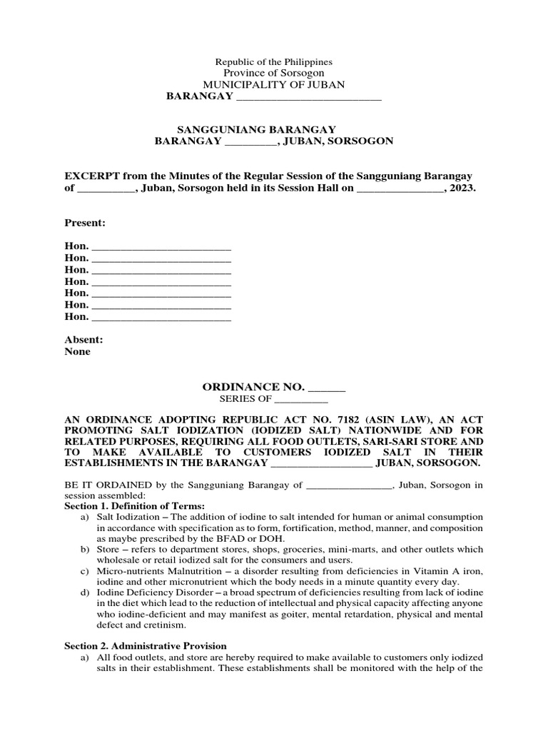 Adoption of ASIN Law in Barangay Juban | PDF | Micronutrient