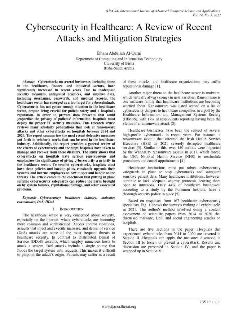 Paper 13-Cybersecurity in Healthcare A Review of Recent Attacks | Download Free PDF | Security ...