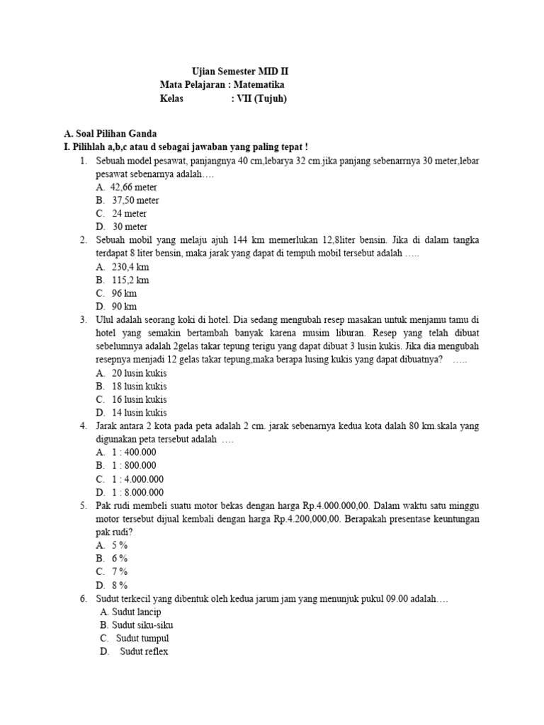 Soal Mid MTK Novi Oematan 2024mtk | PDF