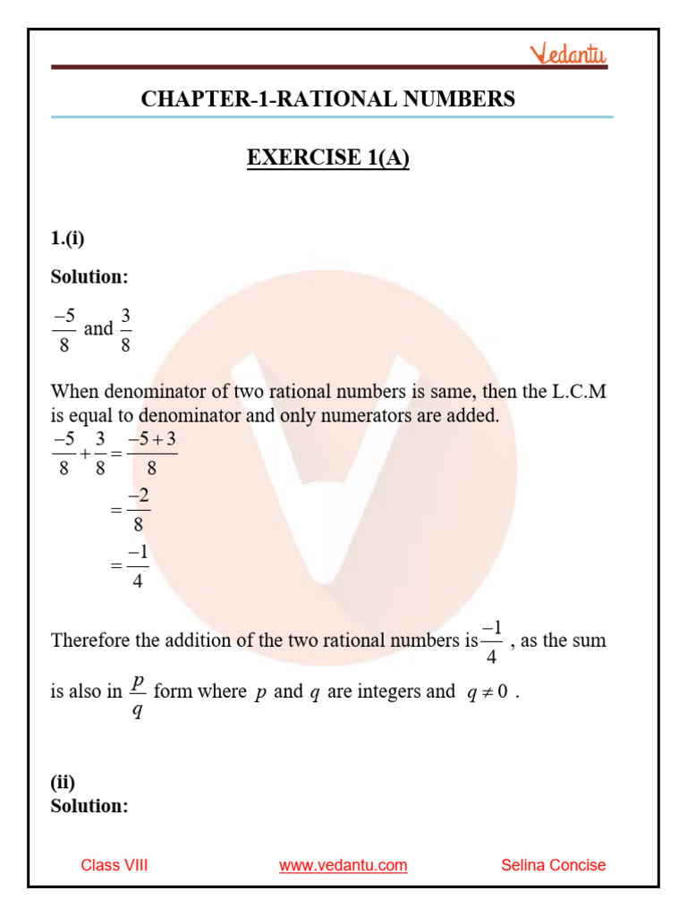 Selina Concise Mathematics Class 8 ICSE Solutions For Chapter 1 ...