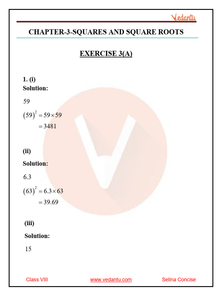 Selina Concise Mathematics Class 8 ICSE Solutions For Chapter 3 - Squares and Square Roots | PDF ...