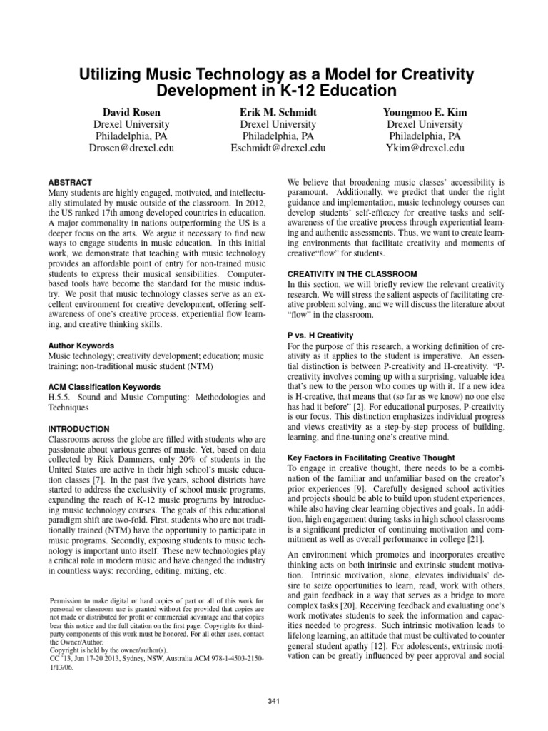 Utilizing Music Technology As A Model For Creativity Development in K ...