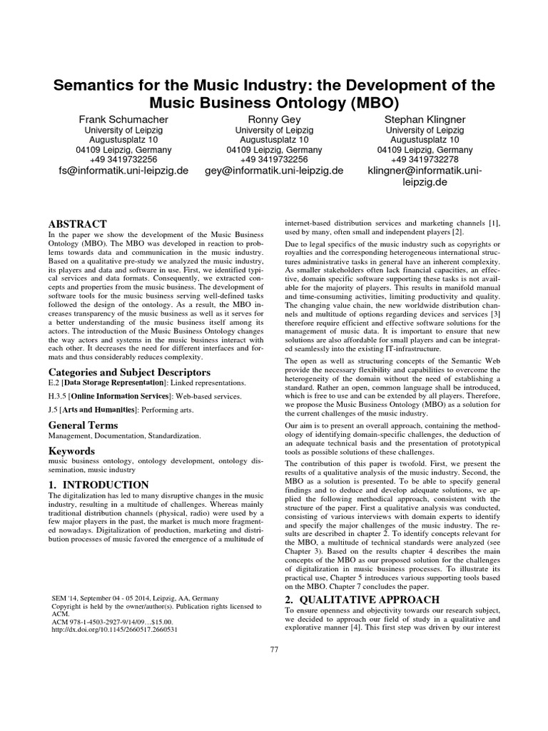 Semantics For The Music Industry - The Development of The Music Business Ontology (MBO) | PDF ...