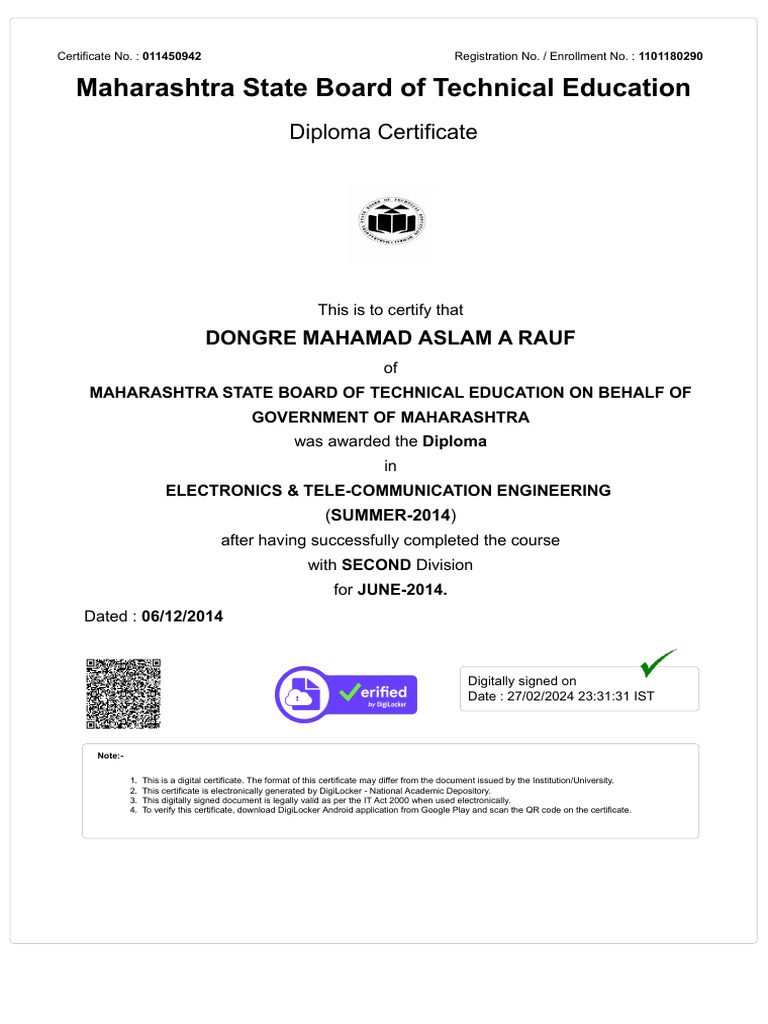 Diploma Certificate | PDF | Diploma