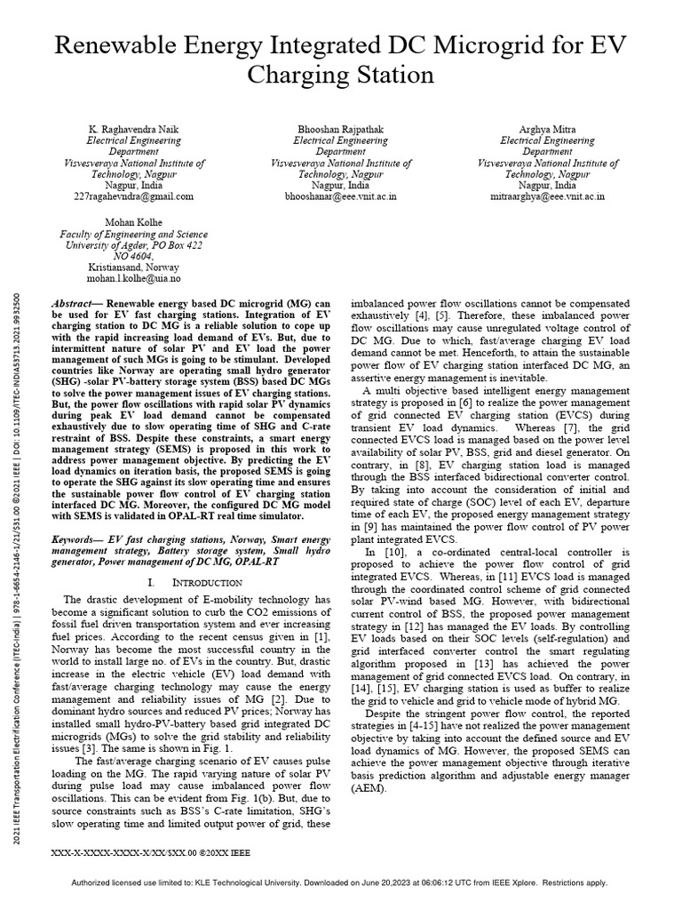 Renewable Energy Integrated DC Microgrid For EV Charging Station | PDF | Electric Vehicle ...