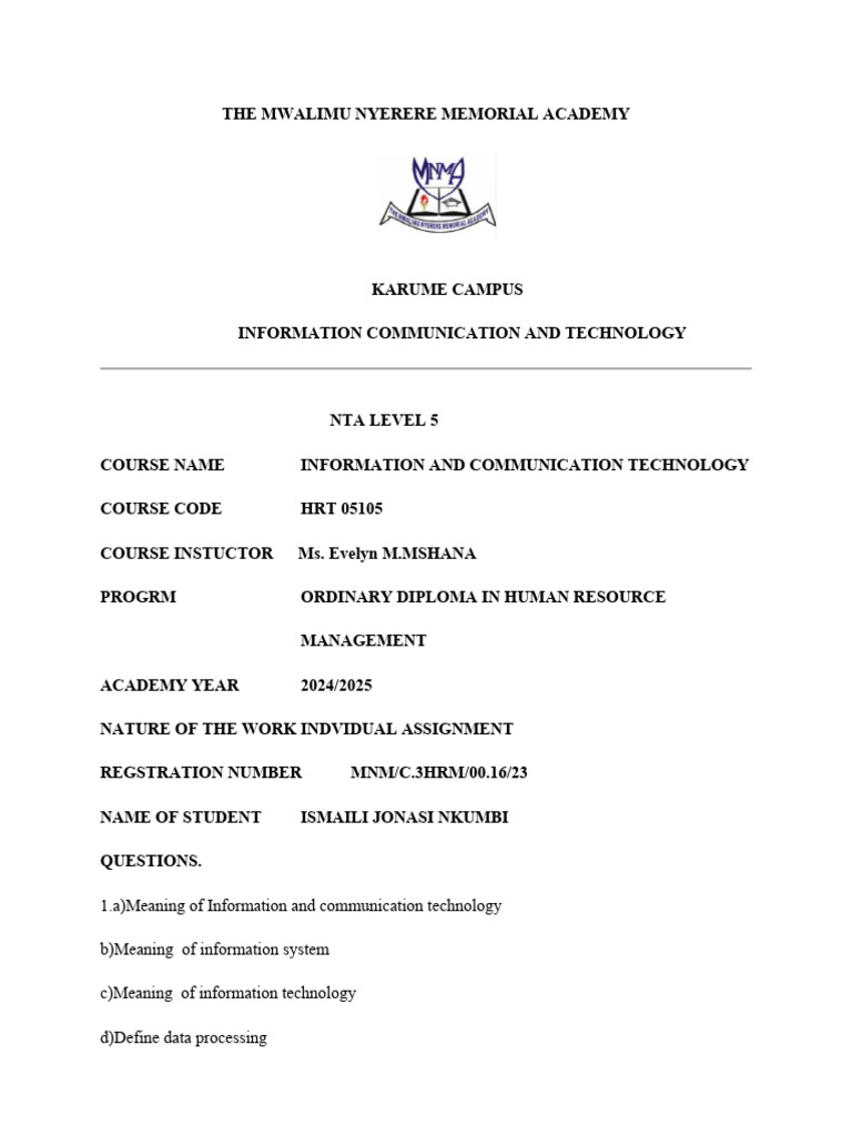 Ict Assigment | PDF | Random Access Memory | Read Only Memory