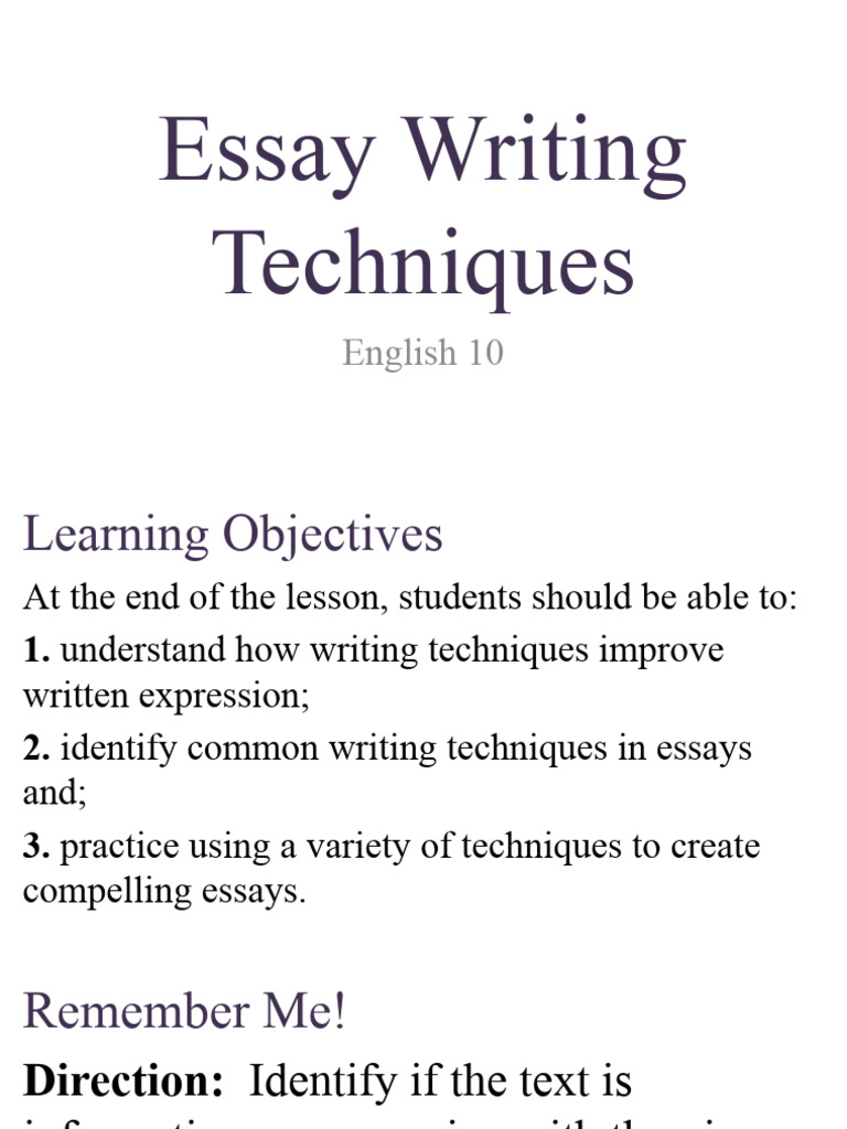 Essay Writing Techniques | PDF | Essays | Learning