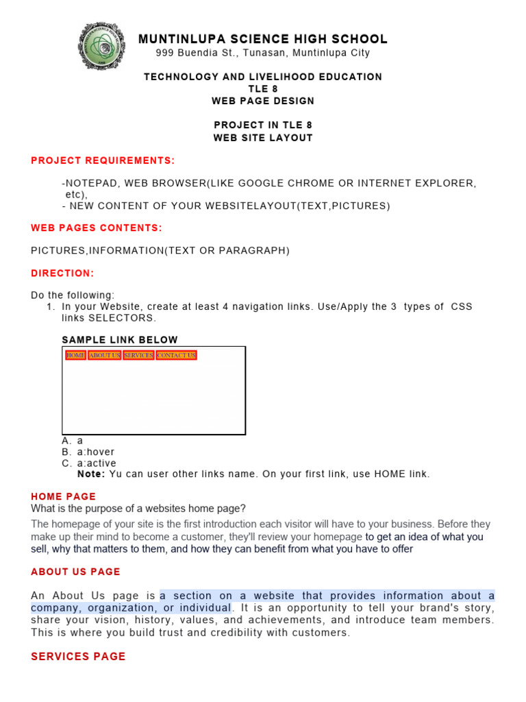 TLE 8 Web Design Project Guide | PDF | Websites | World Wide Web