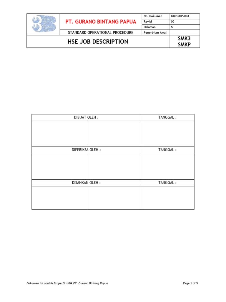 Deskripsi Pekerjaan HSE PT Gurano Bintang | PDF