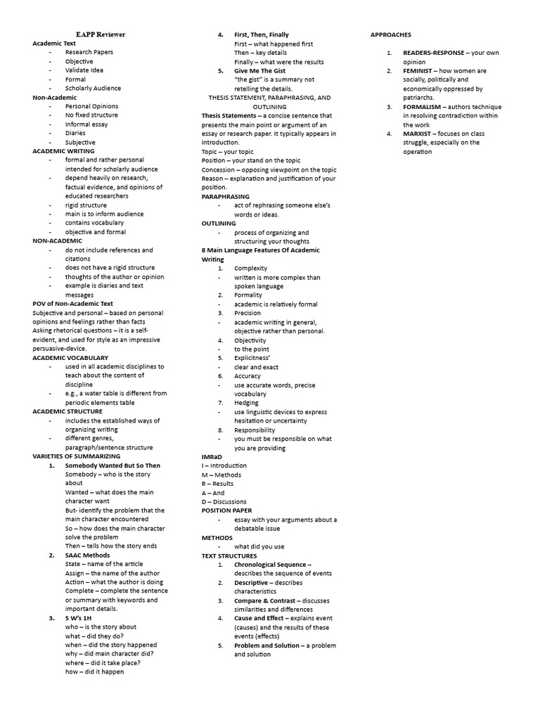Eapp Reviewer | PDF | Essays | Vocabulary Eapp Reviewer | PDF | Essays | Vocabulary