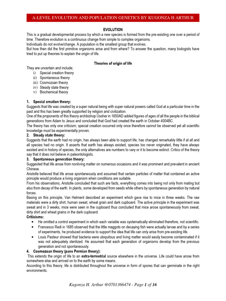 Evolution and Population Genetics.-1 | PDF | Natural Selection | Evolution