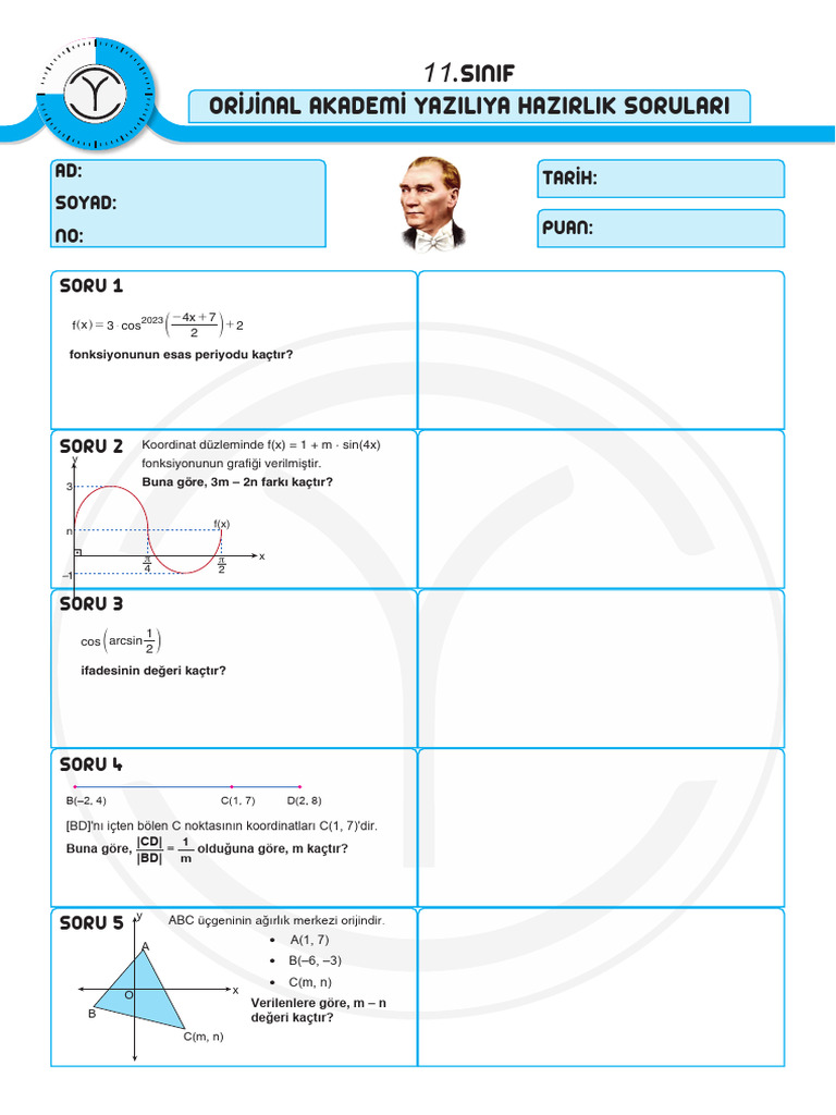 11.sinif Matematik 1. Donem 2. Yazili Sorulari | PDF
