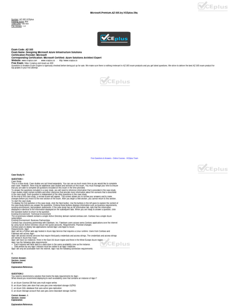 Microsoft - Premium.az 305 | PDF | Databases | Microsoft Azure