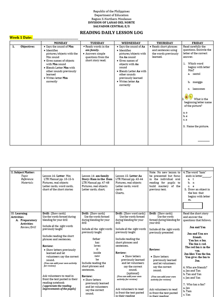READING Lesson Plan - WEEK 1 | PDF | Learning | Human Communication