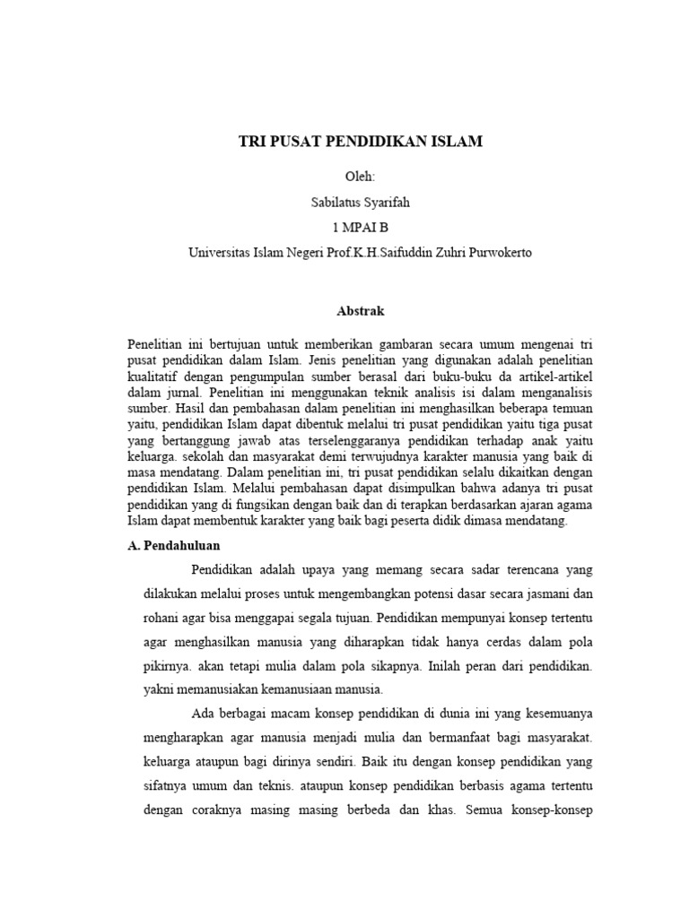 Tri Pusat Pendidikan Islam-Sabilatus S-1 Mpai B | PDF