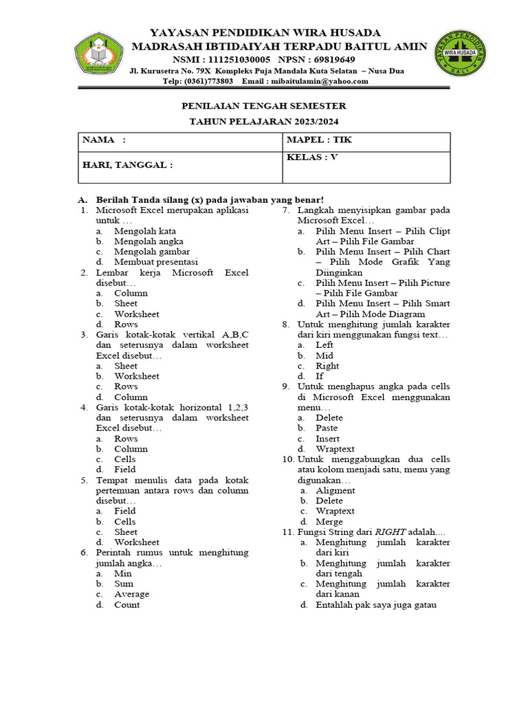 Soal PTS TIK Kelas 5 | PDF