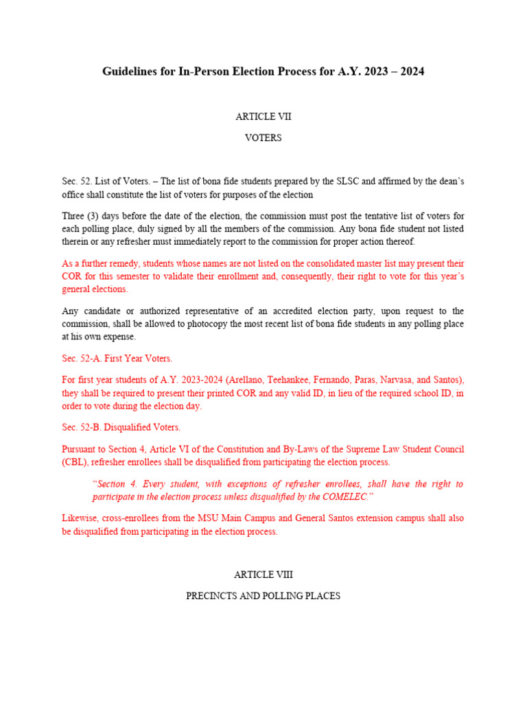 Guidelines For in Person Election 2023 2024 | PDF | Voting | Elections