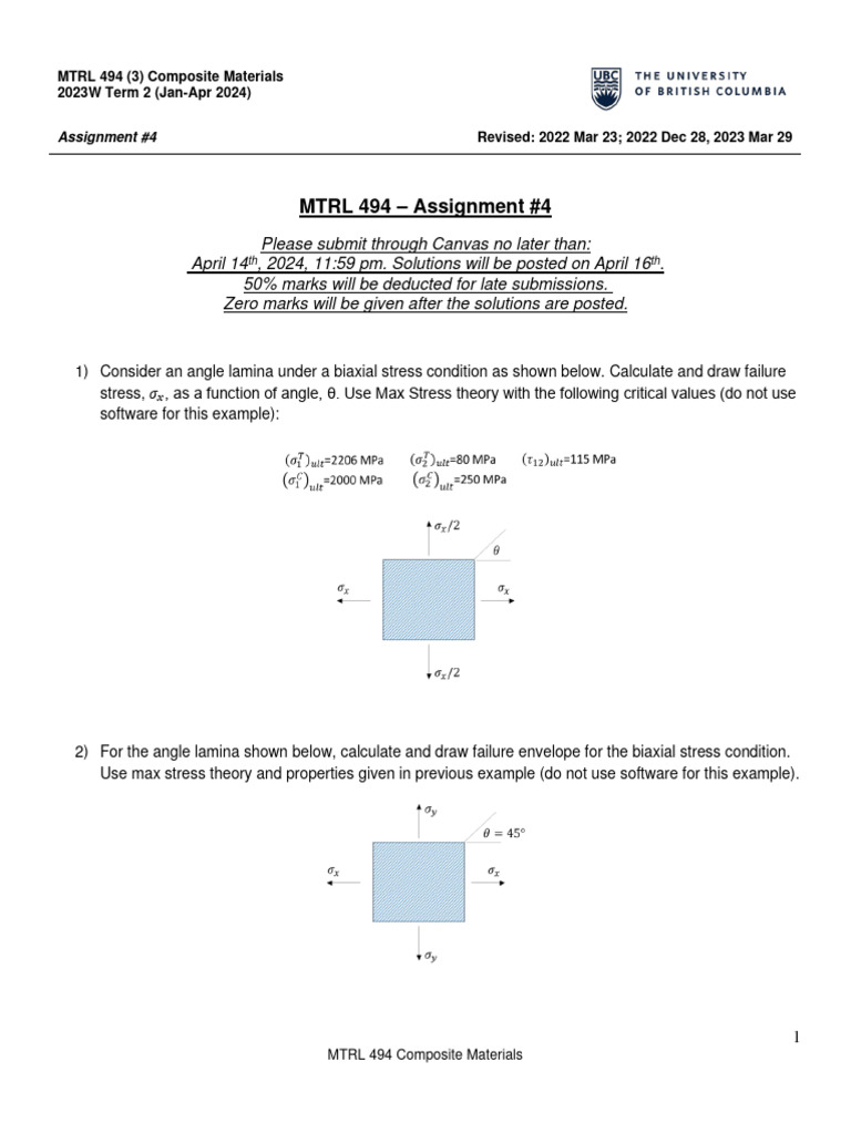 2024 - MTRL 494 - Assignment 4 | PDF | Stress (Mechanics) | Beam (Structure)