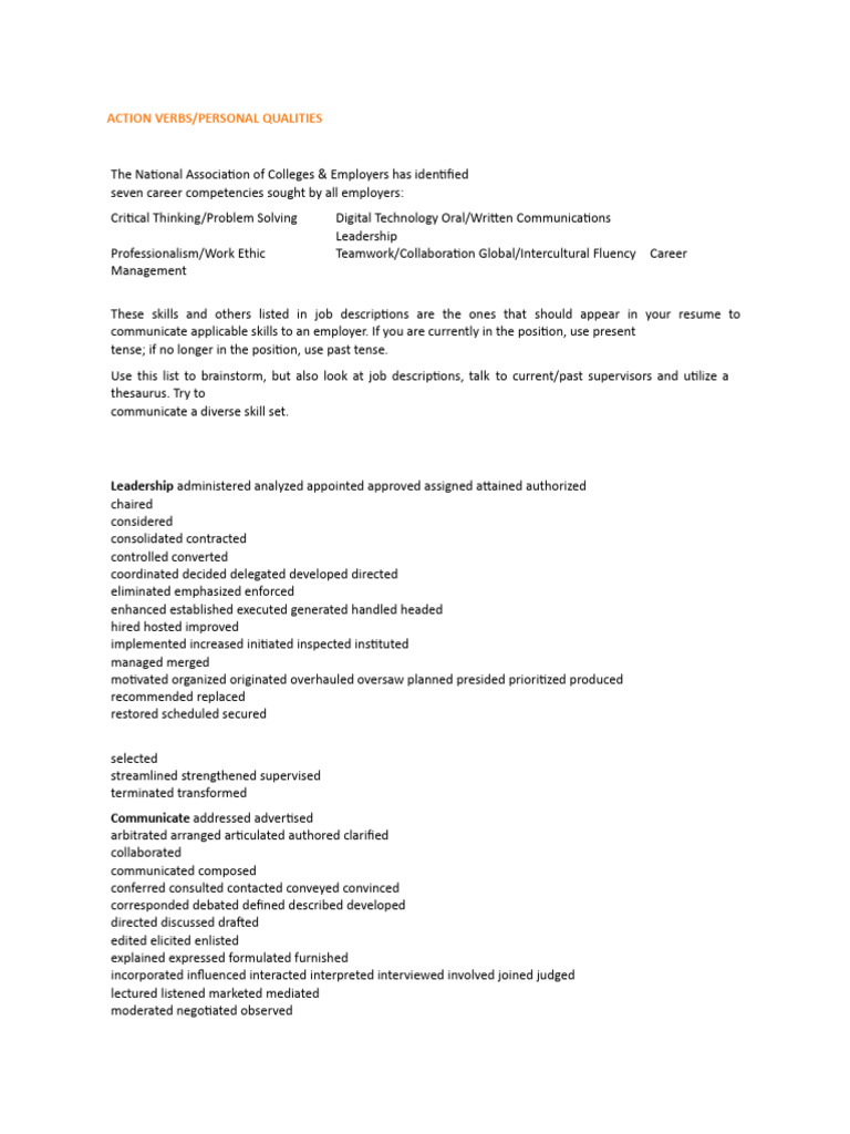 Action Verbs For Resume | PDF | Leadership | Communication