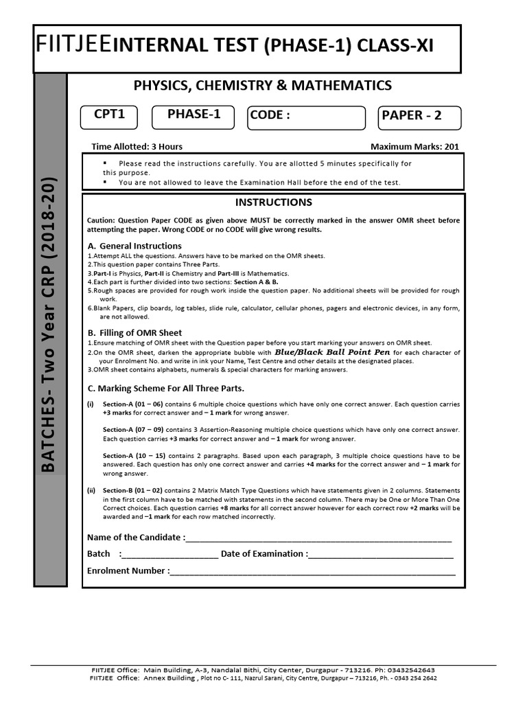 Vdocument - in - Fiitjee Test Phase 1 Class Xi Paper15th July18advanced ...