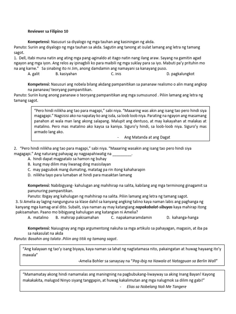 Filipino 10 Reviewer | PDF