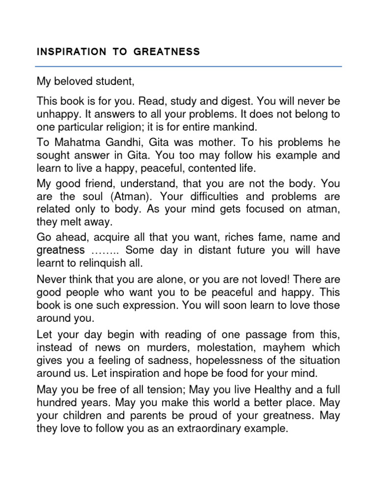 Inspiration To Greatness | PDF | Bhagavad Gita | Yoga