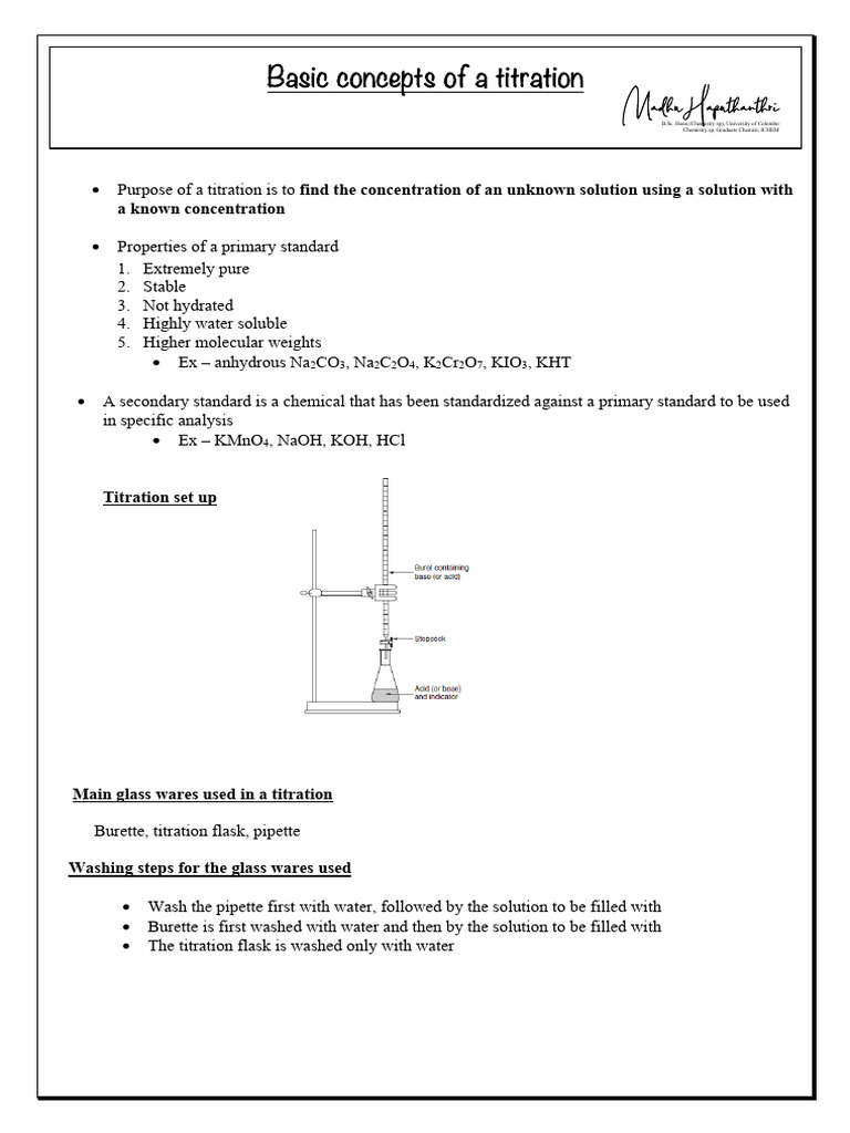 Basic Concepta of A Titration | PDF | Titration | Chemistry