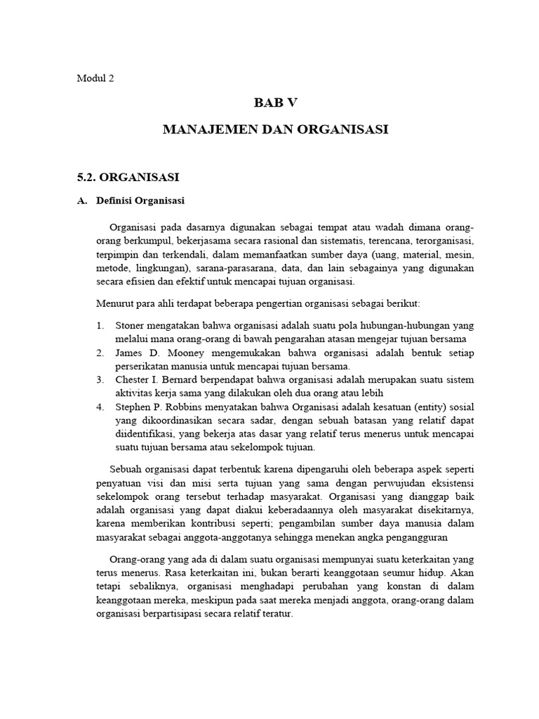 BAB 5 Manajemen Dan Organisasi Modul | PDF | Bisnis | Pengembangan Diri