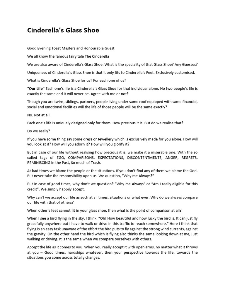 Cindrella's Glass Shoe | PDF | Cinderella | Cognition