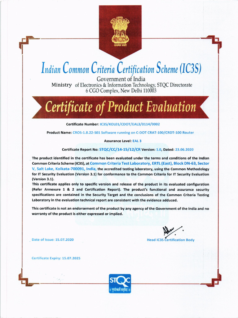 Final Certificate CDOT-CROS | Download Free PDF | Routing | Computer ...