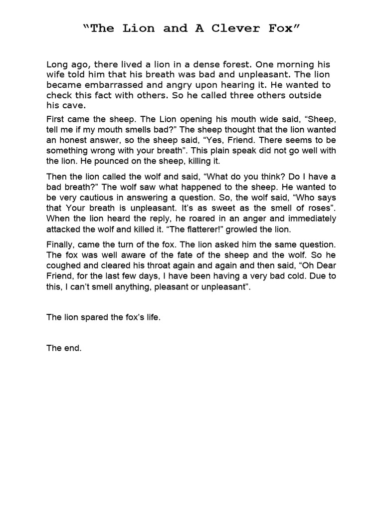The Lion and A Clever Fox | PDF
