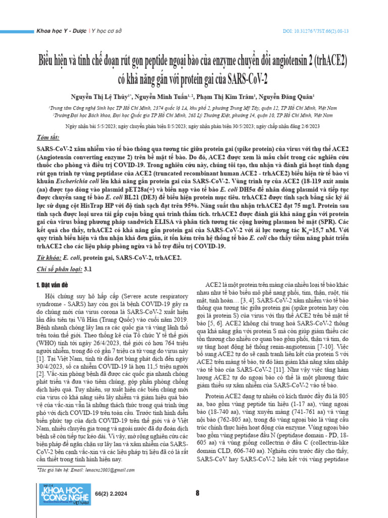 Biểu hiện và tinh chế đoạn rút gọn peptide ngoại bào của enzyme chuyển ...