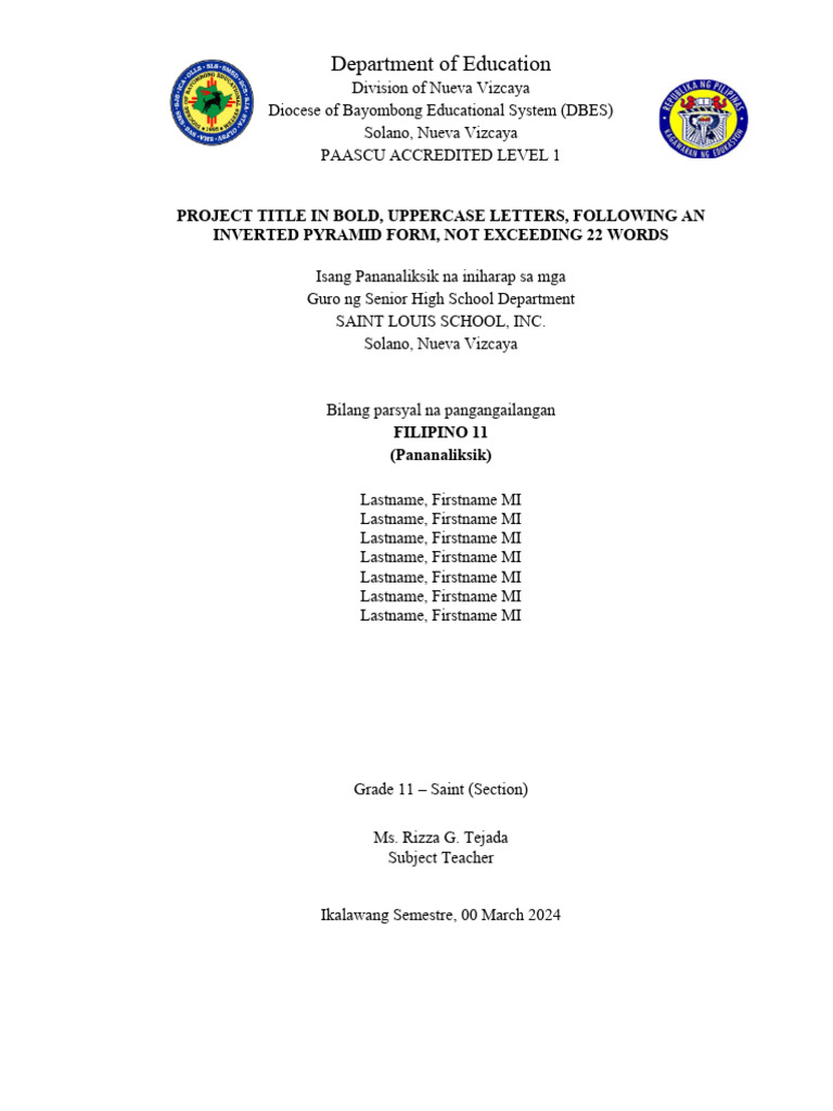 Template For Project Proposal - Pananalikisk | PDF